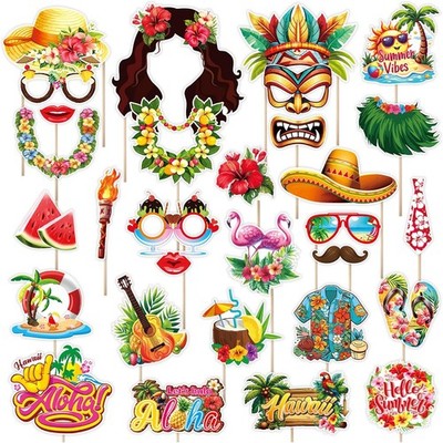 30Pcs Hawaiian Photo Booth Props-Summer Luau Photo Props Tropical/Tiki ...