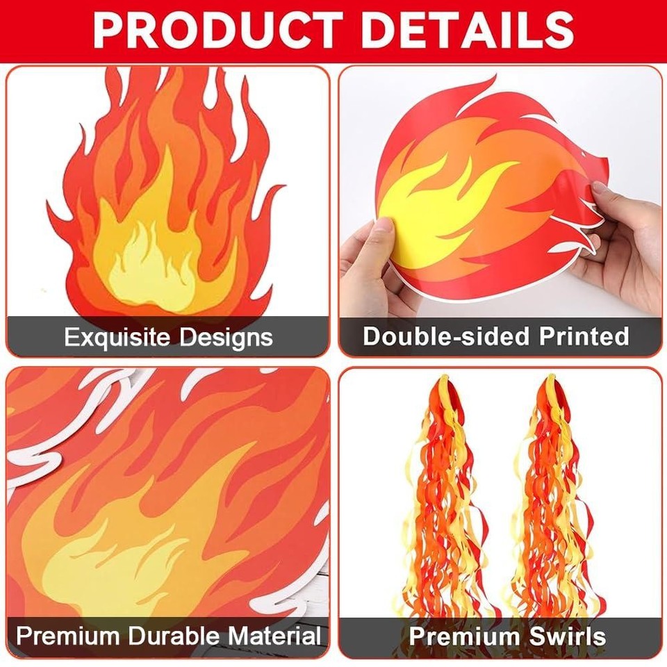 Fire Flame Birthday Party Decoration, Paper Banner Flame Decorations ...