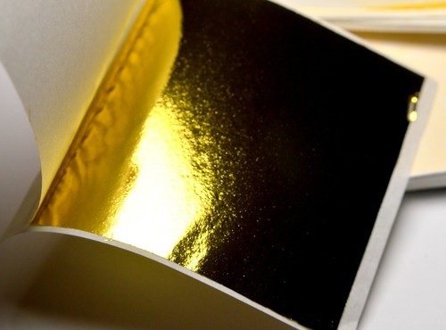 999 YELLOW GOLD FOIL LEAF FLAKES BUNDLE LOT OF 100 PCS SHEETS 8 X 8,5 ...