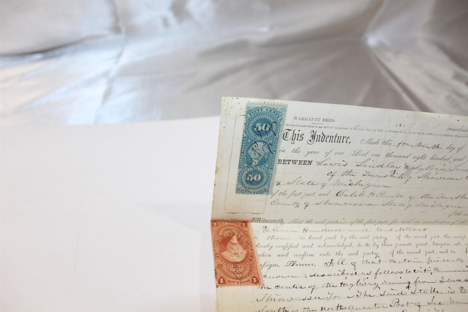 Warranty Deed With Stamps 1867 Shiawassee County, Michigan Antique | eBay