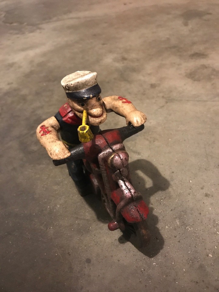 Popeye Motorcycle Patina Cast Iron METAL Fatboy Biker Outlaw Collector ...