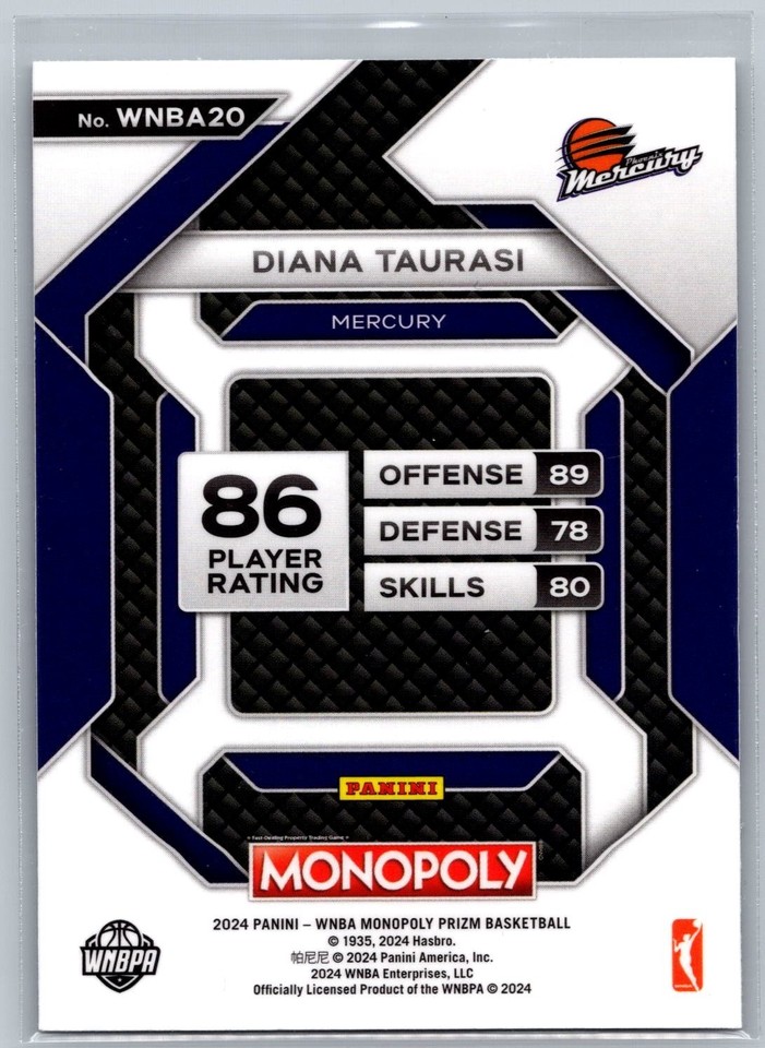 2024 Panini Prizm Monopoly Skills #WNBA20 Diana Taurasi Phoenix Mercury ...