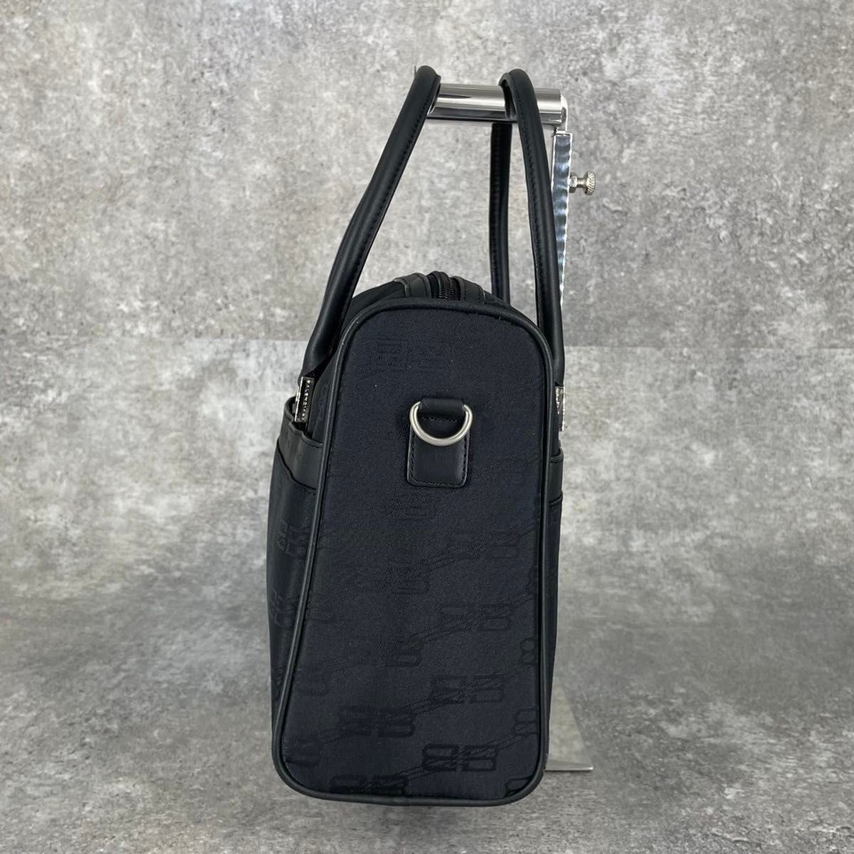 Balenciaga BB logo tela pelle mini borsa Boston nera tote bag 25 x 27,5 ...