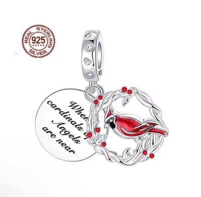 V493 S925 STERLING SILVER RED CARDINAL BIRD DANGLE CHARM NEW | eBay