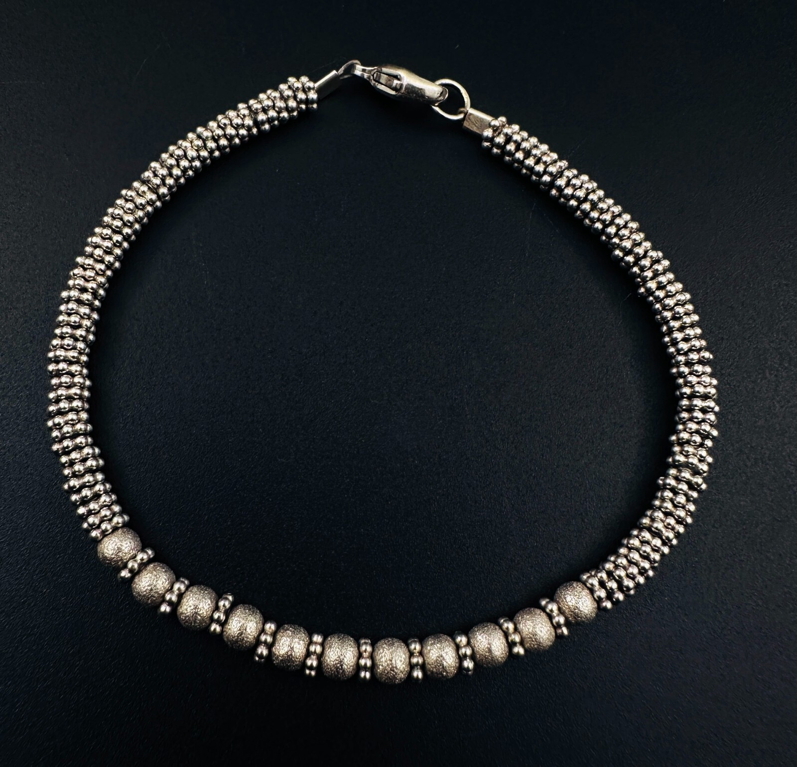 Estate 925 Sterling Silver Beaded Bead Link Chain Bracelet 4mm, 7 3/4 ...