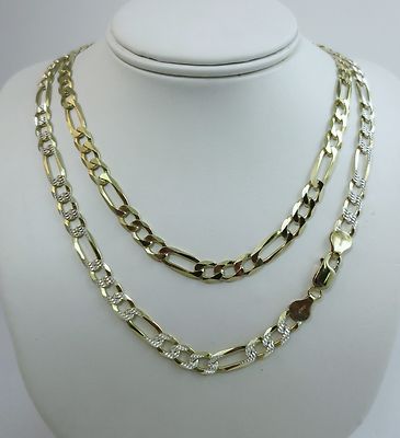 7mm Figaro Pave Chain. Vermeil Gold over Sterling Silver 2 ton, 20,22 ...