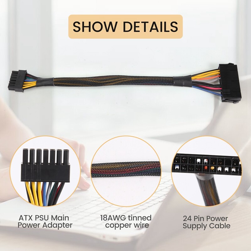 24 Pin to 14 Pin ATX PSU Main Adapter Braided Sleeved Cable for for ...