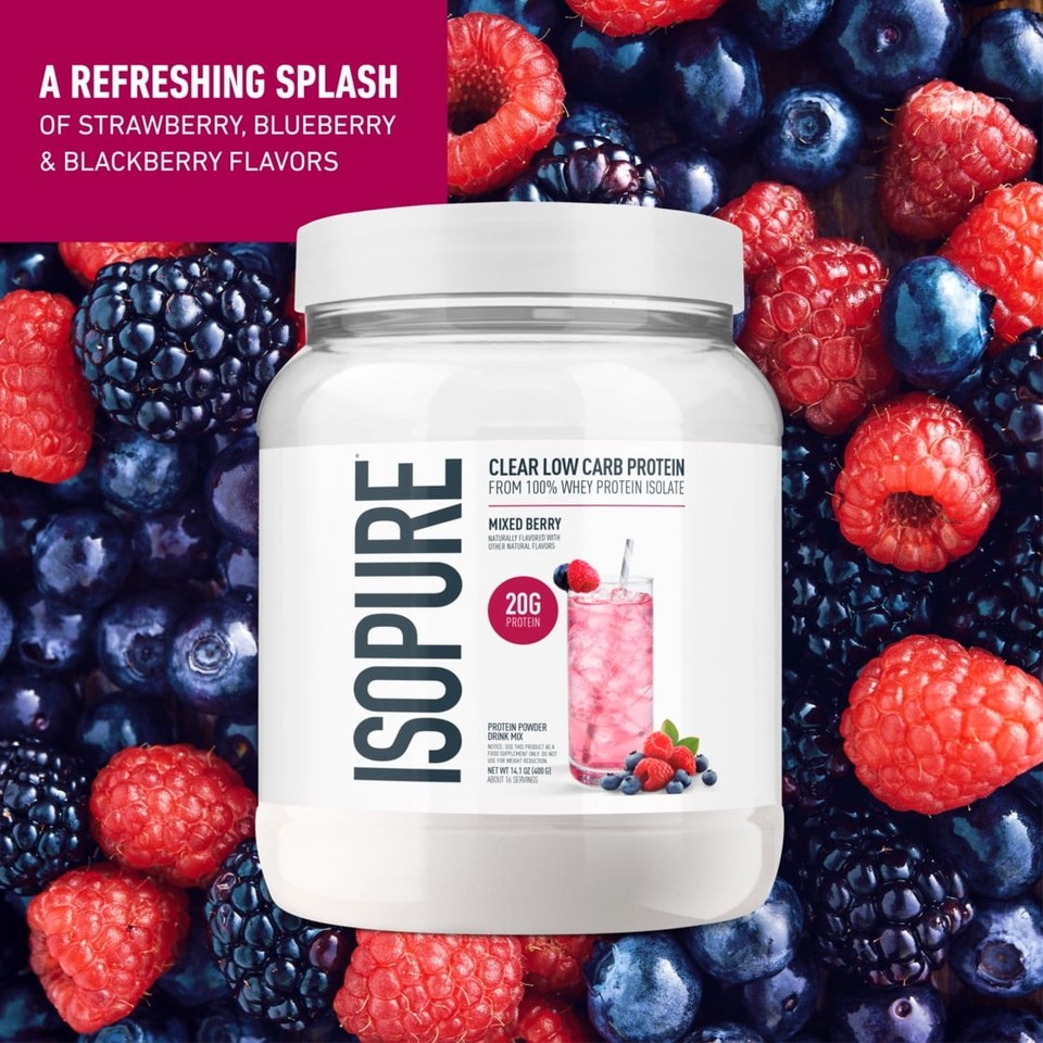 Isopure Clear Low Carb 100% Whey Protein Isolate Powder, Mixed Berry ...