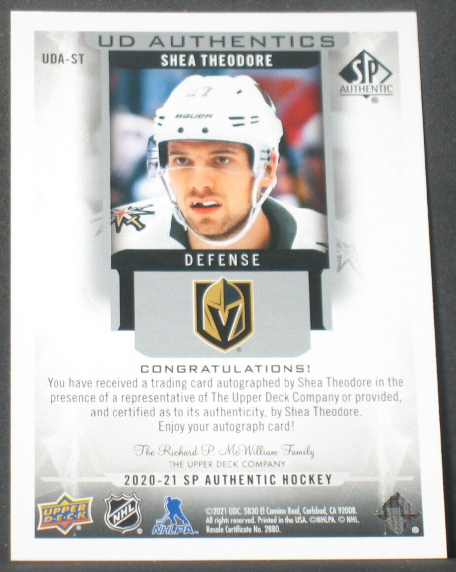 Shea Theodore 2021-22 SP Authentic UD Authentics Autograph Vegas Golden ...