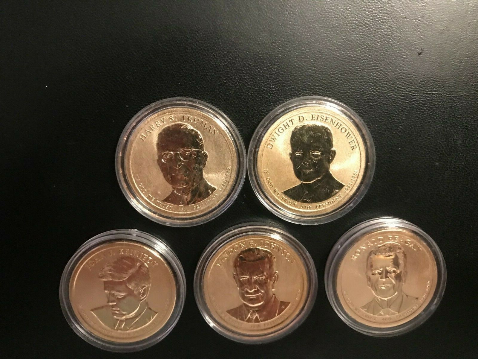 5 Chronicle Reverse Proof coins Truman,Ike,Reagan,Johnson,Kennedy in ...