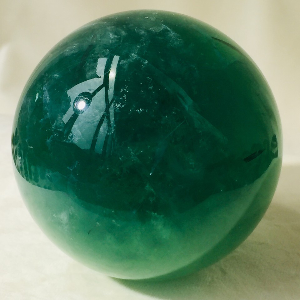 757g Large Clear Dark Green Fluorite Quartz Crystal Sphere Genius Stone ...