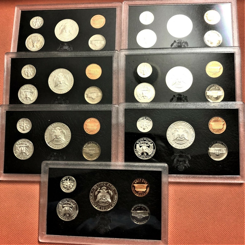 1992-1998 UNITED STATES MINT SILVER PROOF SETS, COMPLETE 7 SILVER SETS ...