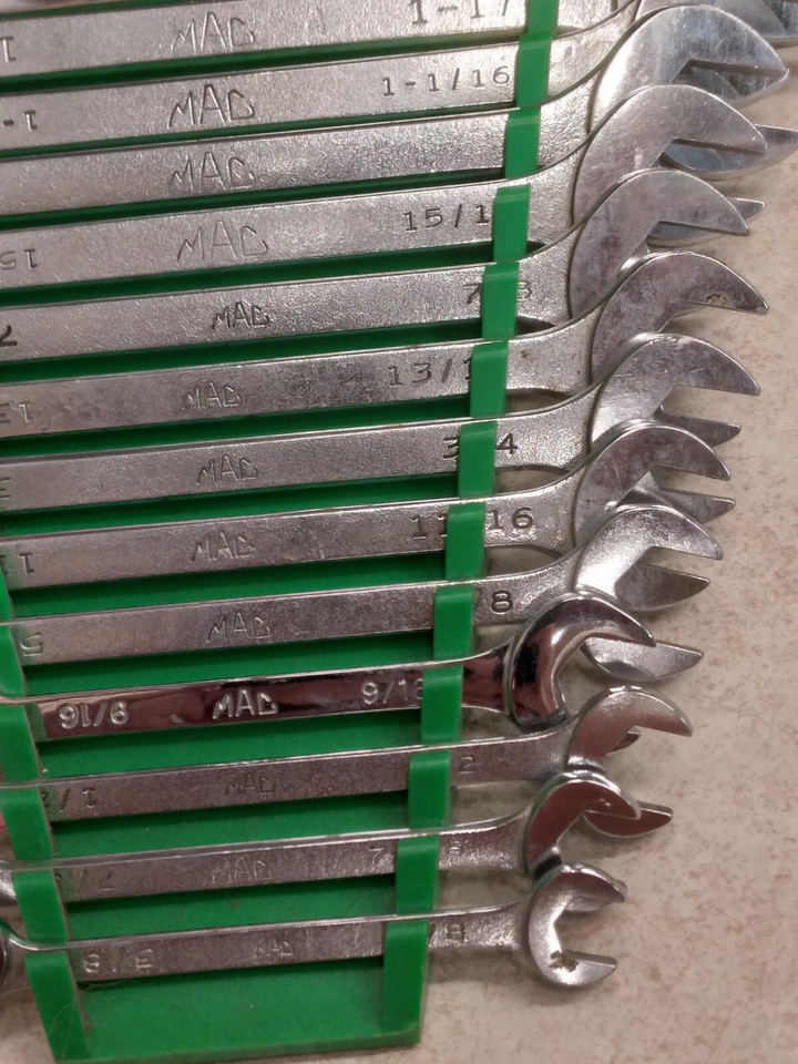 Lot of 14 MAC Tools 4 Way Angle Head SAE Open End Wrench Set Matco Rack ...
