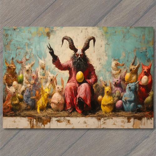 Art Print Devil Easter Gathering Horned Beast Surrounded Rabbits Golden ...
