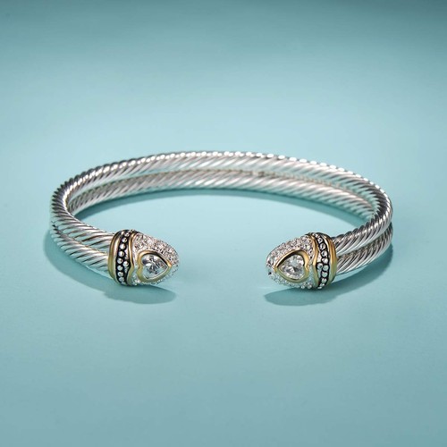 Designer Inspired Jewelry Double Cable Wire CZ Antique Bangle Elegant ...
