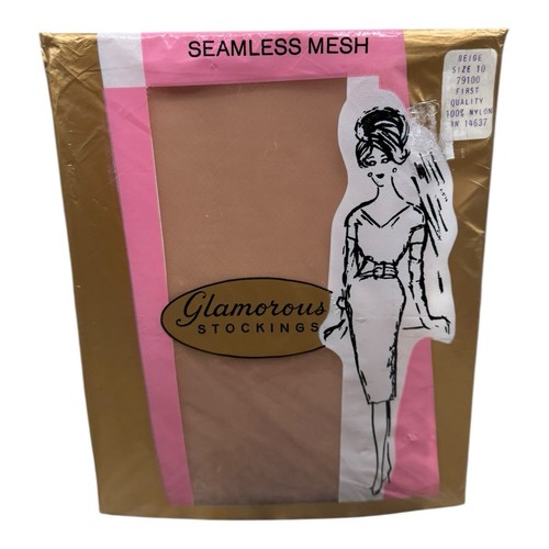 Vintage Glamorous Stockings Seamless Mesh size 10 Beige First Quality ...
