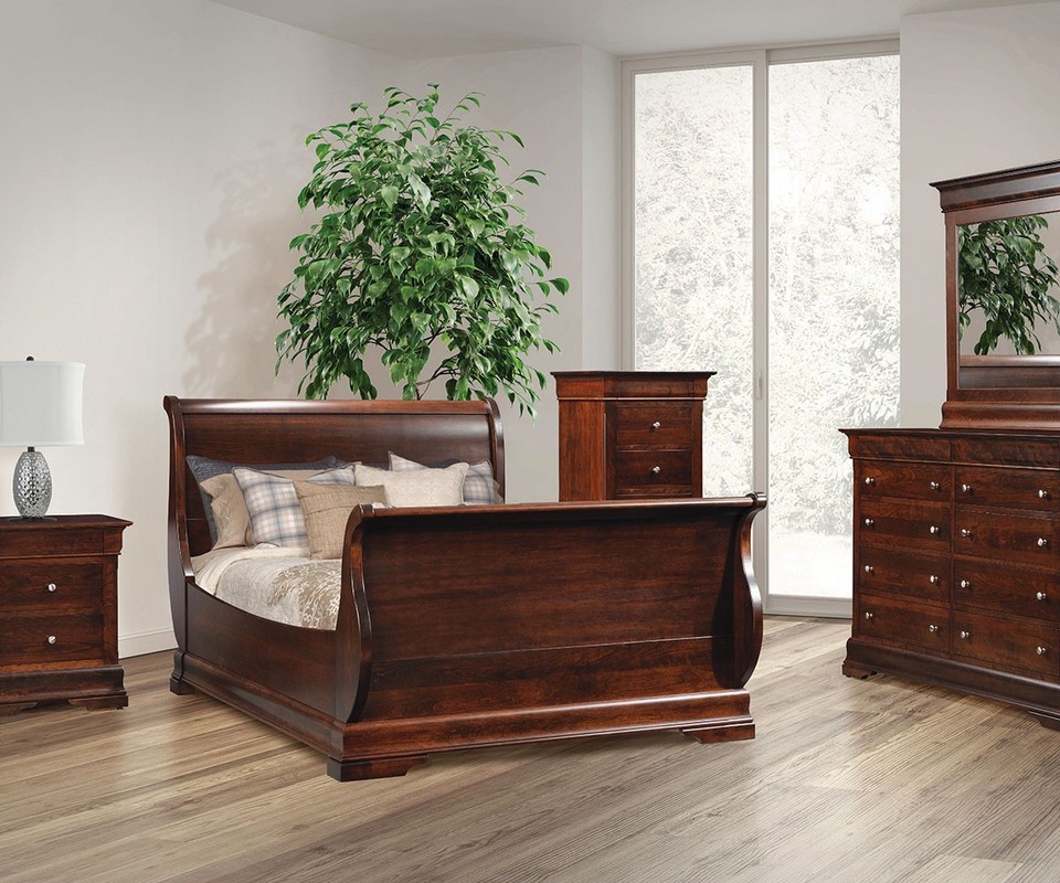 Amish Traditional Sleigh Bed Louis Phillip Solid Wood King Queen ...
