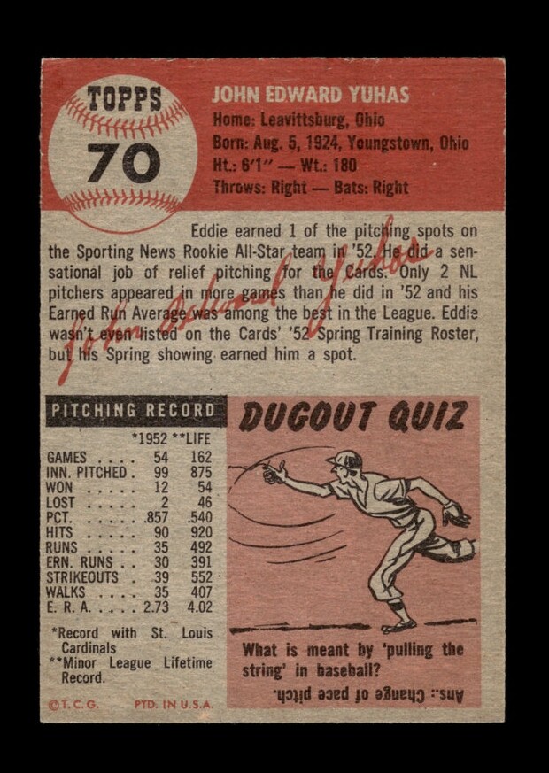 1953 Topps Set-Break # 70 Ed Yuhas EX-EXMINT *GMCARDS* | eBay