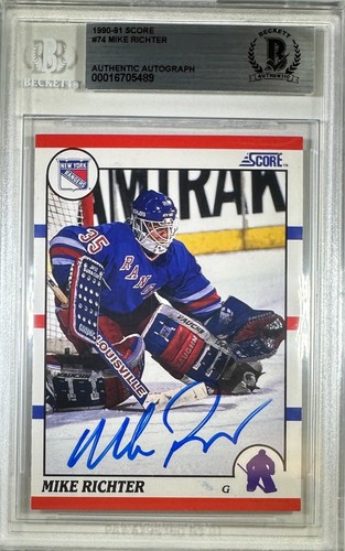 Mike Richter auto rookie card 1990 Score #74 New York Rangers BAS ...