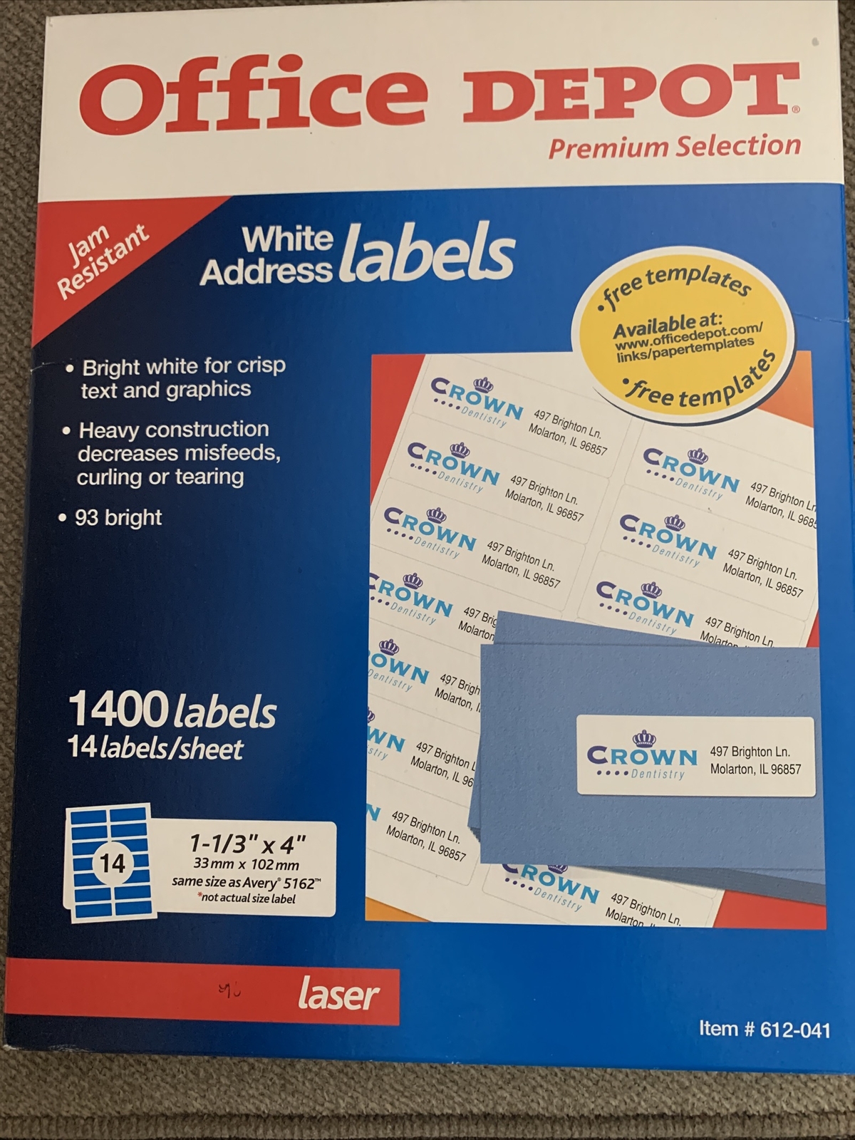Office Depot Peel & Stick Laser Address Labels, 1 1/3" x 4", White 1344 ...