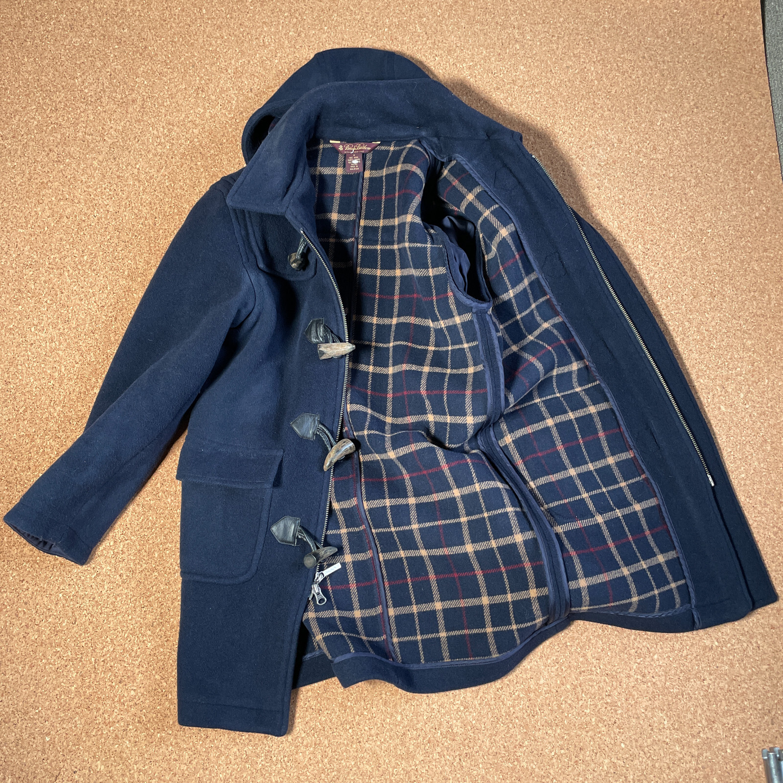 Brooks Brothers Navy Blue Wool Cashmere Hooded Toggle Duffle Coat XL ...