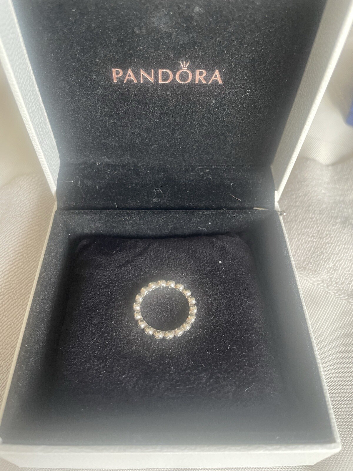 Genuine Pandora Silver Bubble Stacking Ring. Size 50 - Gem