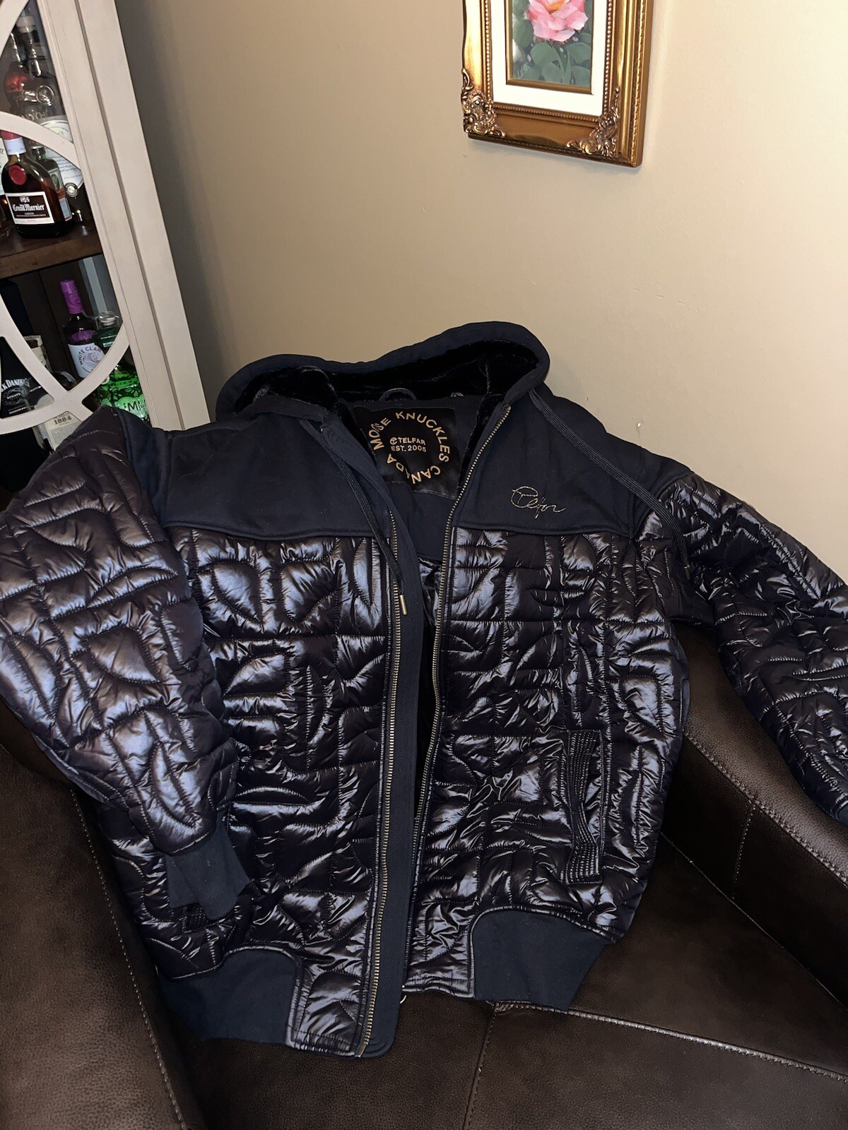 Telfar X Moose Knuckles Puff Hoodie Black Quilted Bomber Hooded Jacket ...