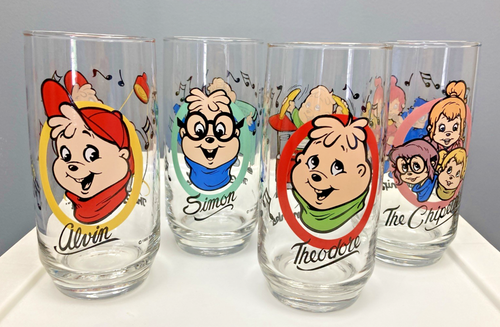 Vintage "The Chipmunks" Drinking Glasses Alvin Simon Theodore Chipettes ...
