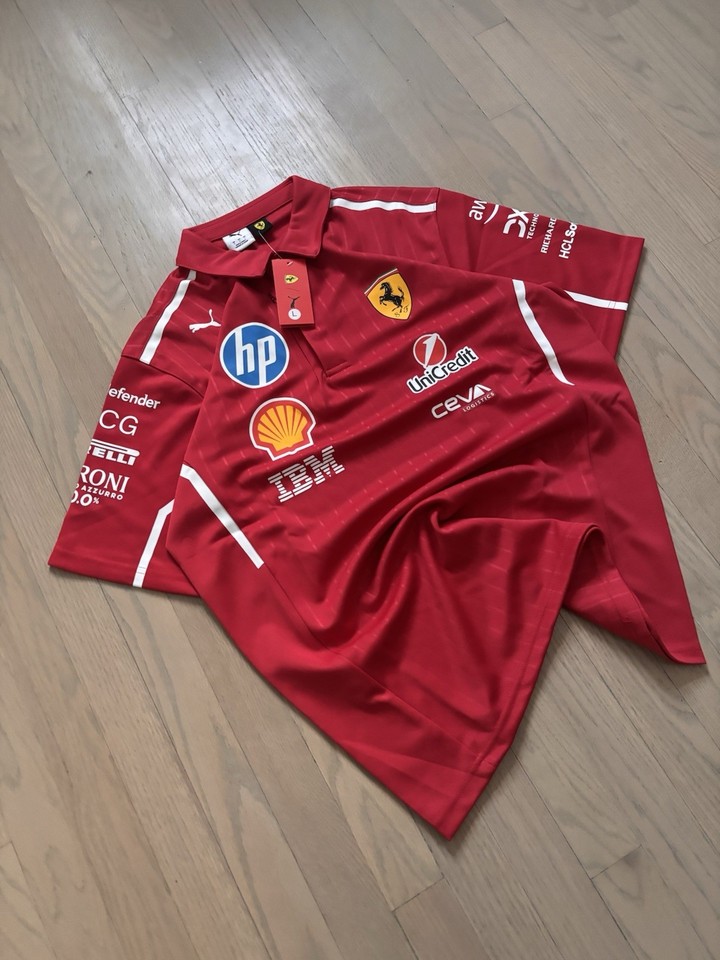 Team issue Ferrari F1 2025 Puma Polo Shirt IBM Peroni Hamilton Leclerc ...