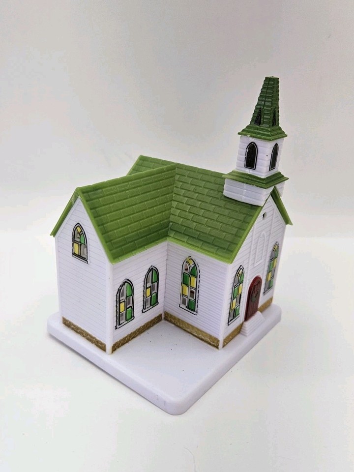 Cobblestone Corners Winter Village Church Chapel Light Up LED Green ...