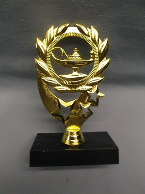 gold Lamp of knowledge trophy black base award | eBay