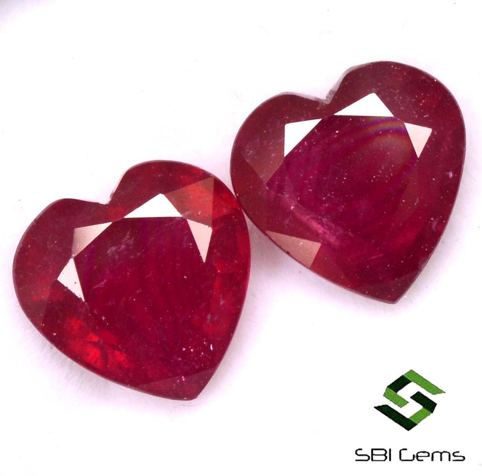 10x10 mm Natural Ruby Heart Shape Cut Pair 9.42 Cts Calibrated Loose ...