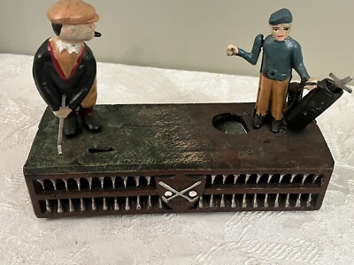 Cast Iron Golfers Birdie Putt Coin Piggy Bank Golf Mechanical Moving ...