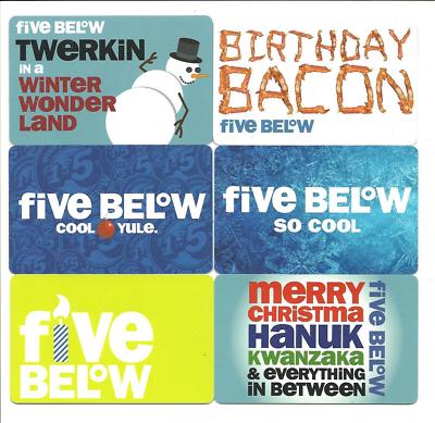 Lot of (6) Five Below Gift Cards No$ Value Collectible Twerkin Winter ...