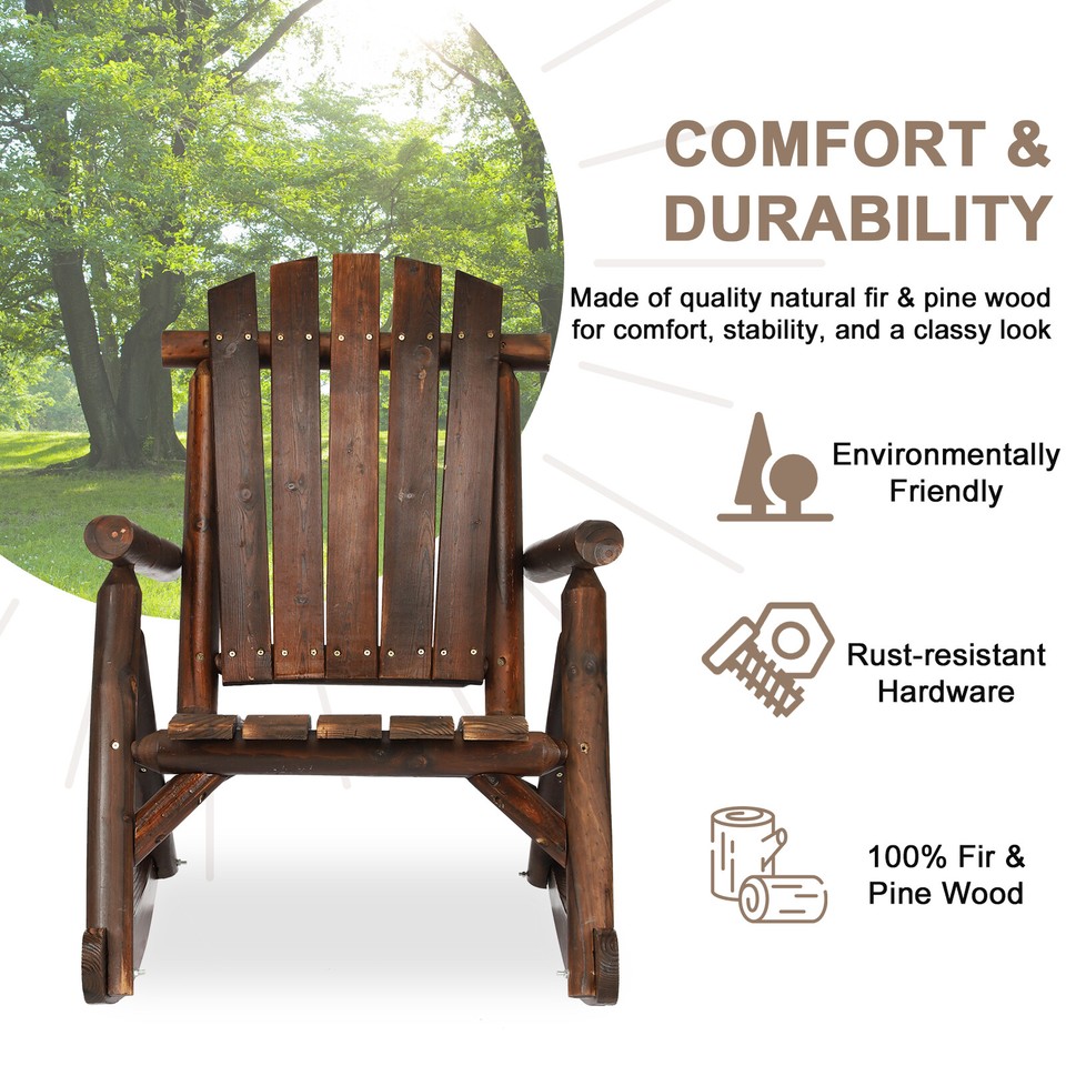 Log Rocking Chair Adirondack Wooden Porch Rocker Patio Deck Furniture ...