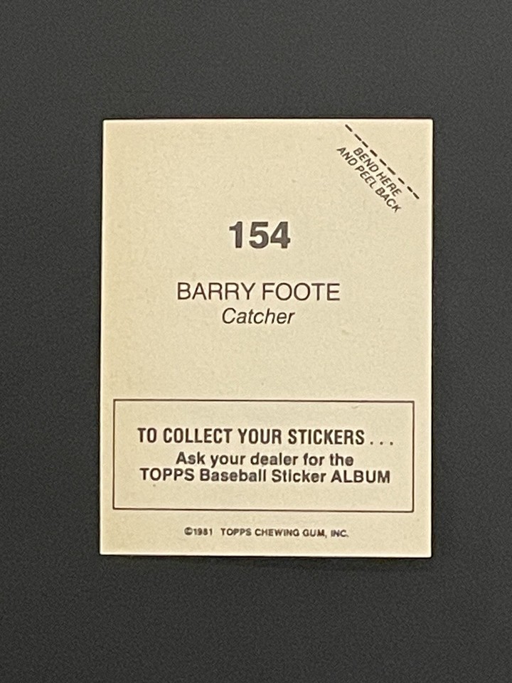 Barry Foote 1981 Topps Baseball Sticker #154 Chicago Cubs | eBay