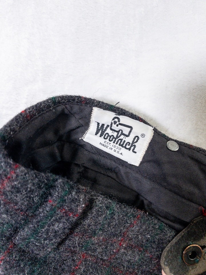 Vintage USA made WOOLRICH Wool Plaid Hunting Pants MALONE Charcoal Gray ...