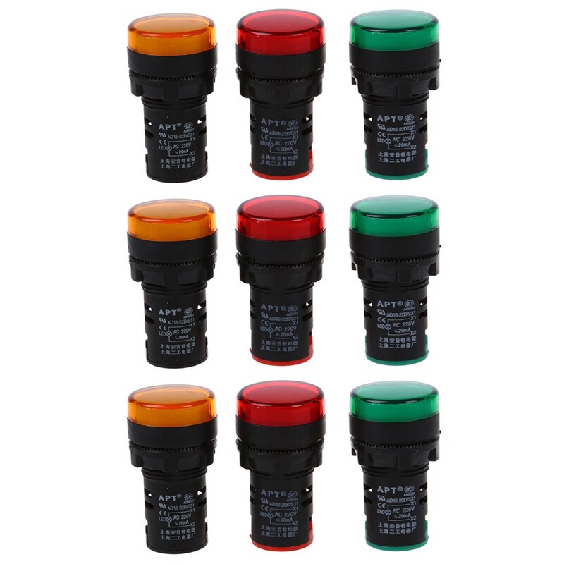 Red, yellow, green light lamp 22 mm LED pilot display panel 220 9 piece ...