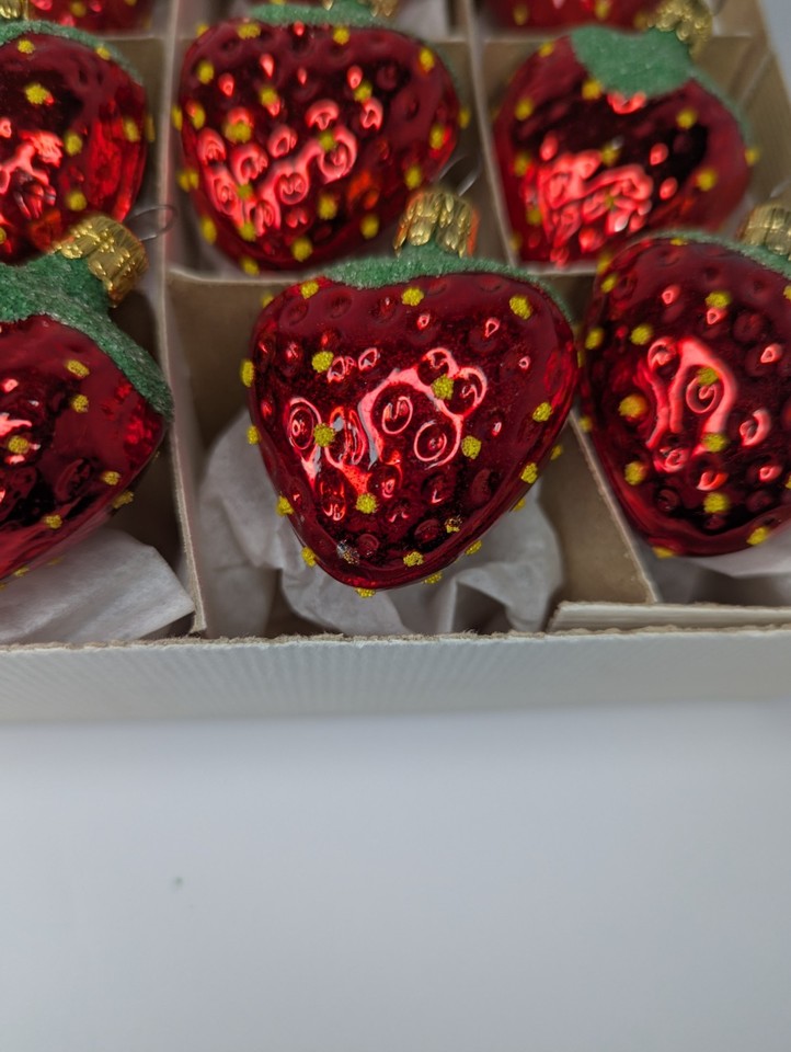 12 Vintage CZECH Blown Glass STRAWBERRY Mica Christmas Ornaments Orig ...