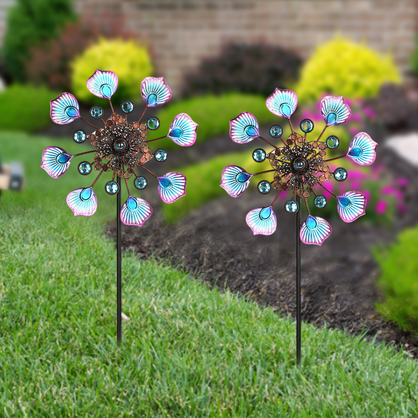 Peacock Tail Rotating Windmill Iron Art Outdoor Garden Wind Spinners ...