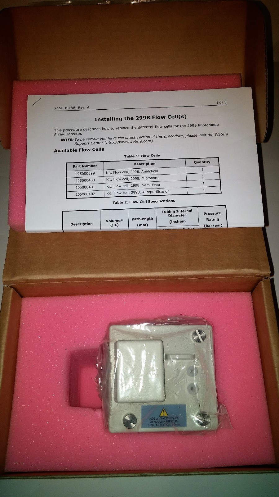 Waters 2998 PDA Classic Analytical Flow Cell Kit [205000399] HPLC | eBay