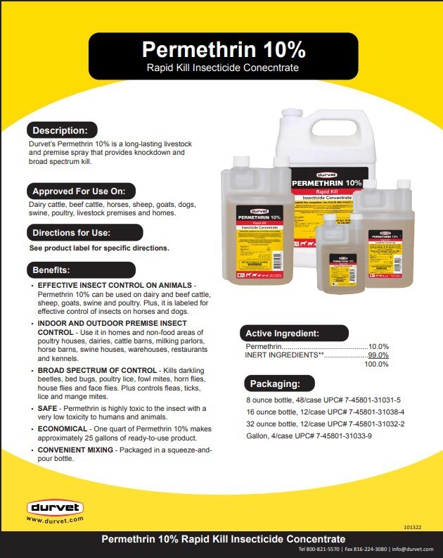 Durvet Permethrin Rapid Kill 10% Insectiside Concentrate 8oz - FAST ...