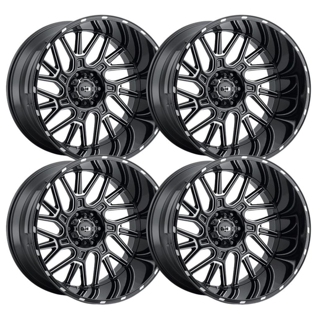 (Set-4) Vision 404 Brawl 20x12 5x5 5x127 -51mm Black Milled Wheels 20 ...