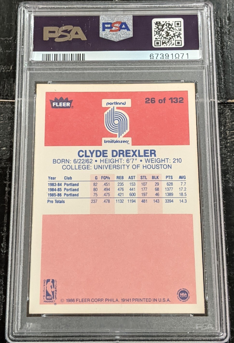 1986 Fleer Clyde Drexler ROOKIE PSA 9 MINT PERFECT Centering HIGH END ...