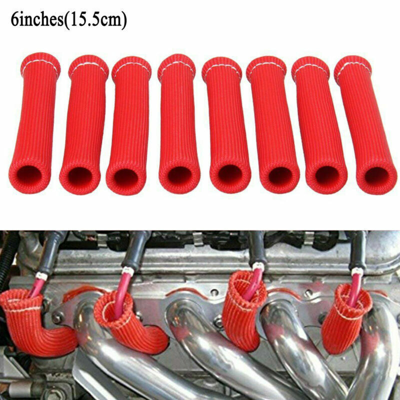 8 Red Spark Plug Heat Protector Insulating Fire Sleeve Spark Plug Wire ...