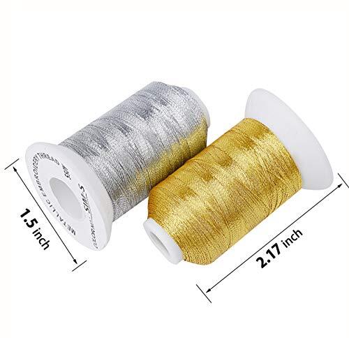 6 Spools Metallic Embroidery Machine Thread (3 Gold+ 3 Silver Colors ...
