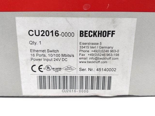 Beckhoff Cu2016-0000 16 Port Ethernet Switch 10/100 Mbits/s 24vdc for ...