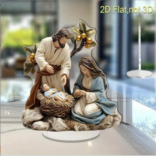 Christmas Nativity Scene Holy Family 2D Acrylic Ornament with Base ...