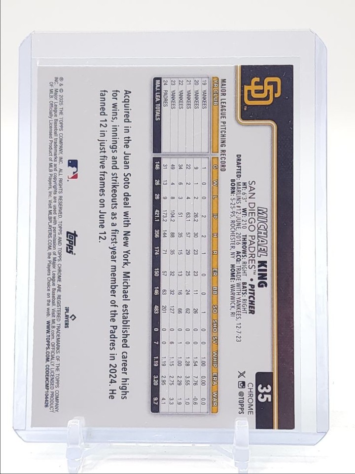 MICHAEL KING 2025 TOPPS CHROME AQUA REFRACTOR PADRES B /299 Q5189 | eBay