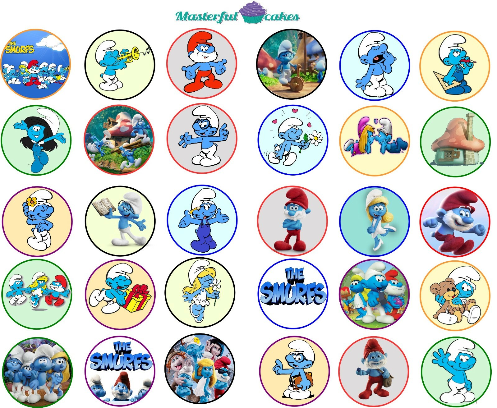 30 x Smurfs Edible Cup Cake Toppers in Rice Paper,Icing & pre-cut Wafer ...